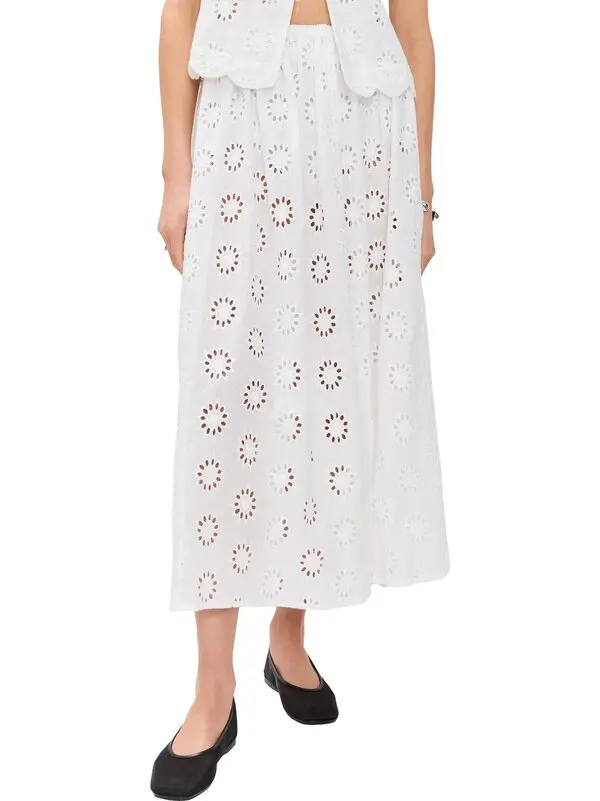 VRG GRL Maisie Floral Eyelet Midi Skirt - White