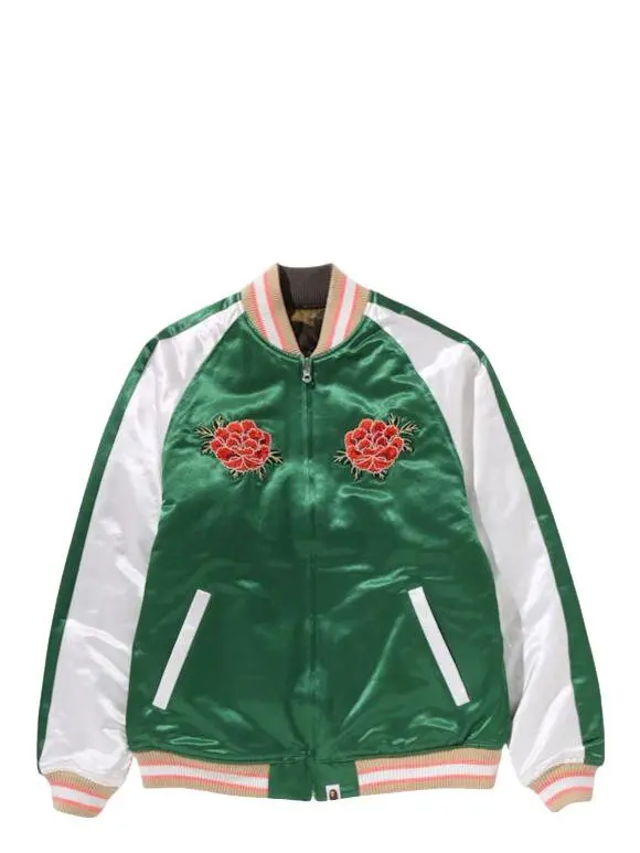BAPE Japanese Peony Embroidery Reversible Souvenir Jacket - Green