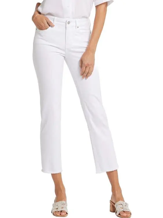 NYDJ Marilyn Frayed Ankle Straight Leg Jeans - Optic White
