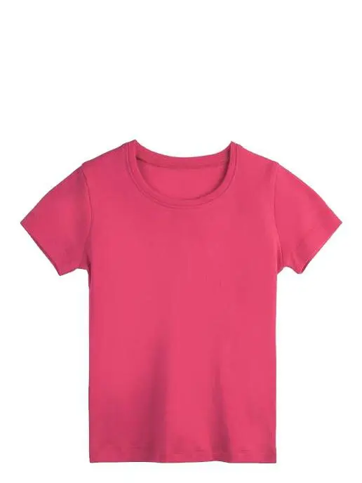 MIGHTLY Organic Cotton Short Sleeve Ribbed Scoop Neck Tee - Begonia