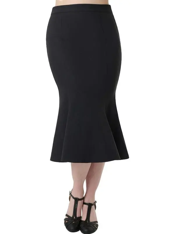 Unique Vintage Boucle Trumpet Skirt By - Black