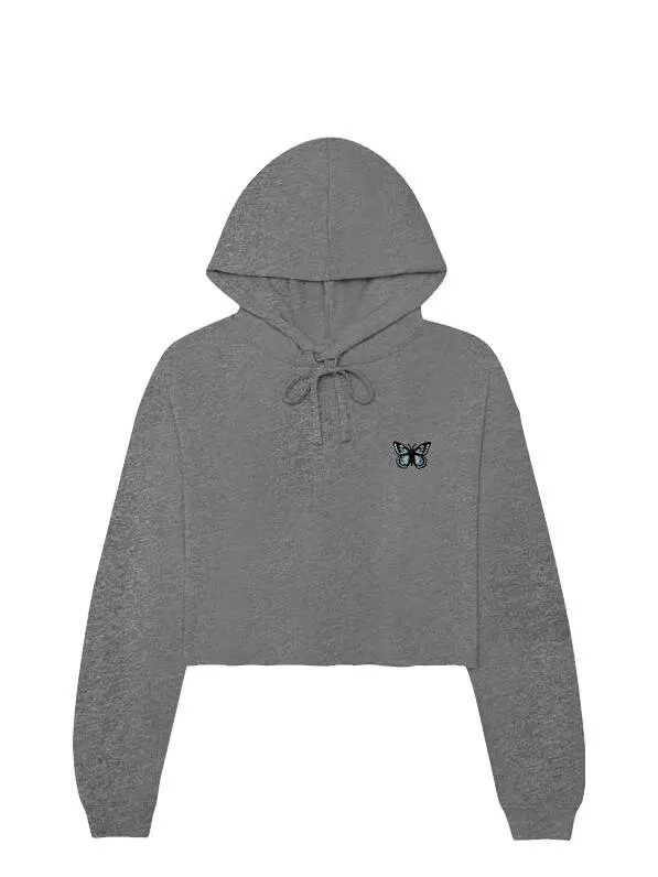 DALIX Butterfly Cropped Hoodie - Deep Heather