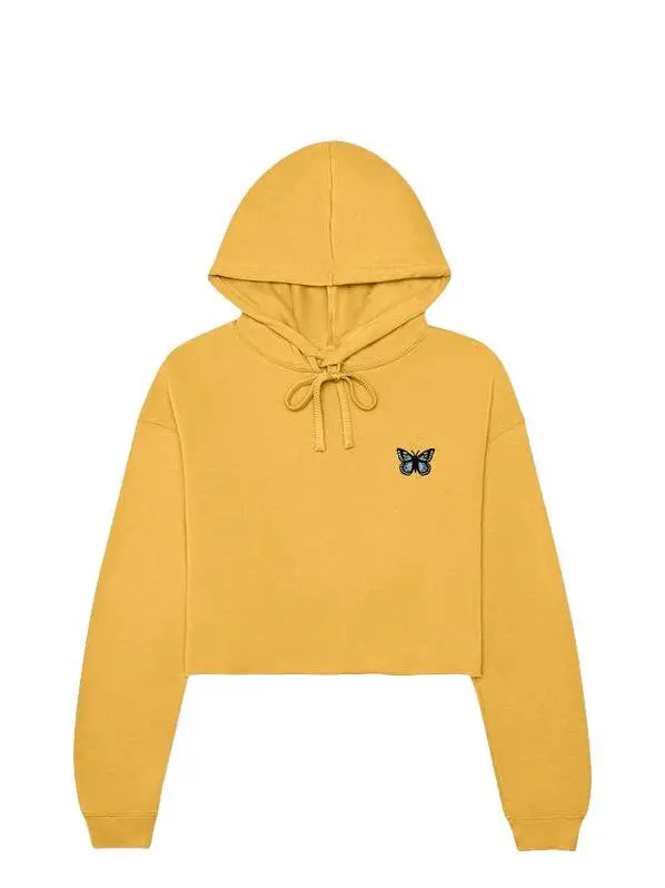DALIX Butterfly Cropped Hoodie - Heather Mustard