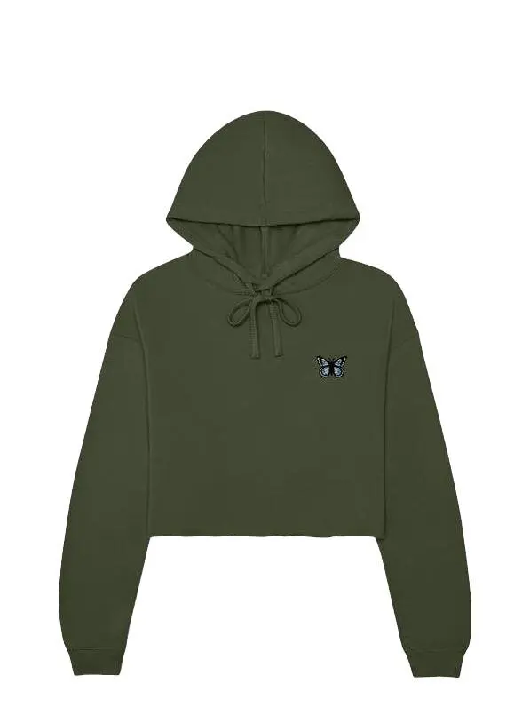 DALIX Butterfly Cropped Hoodie - Military Green