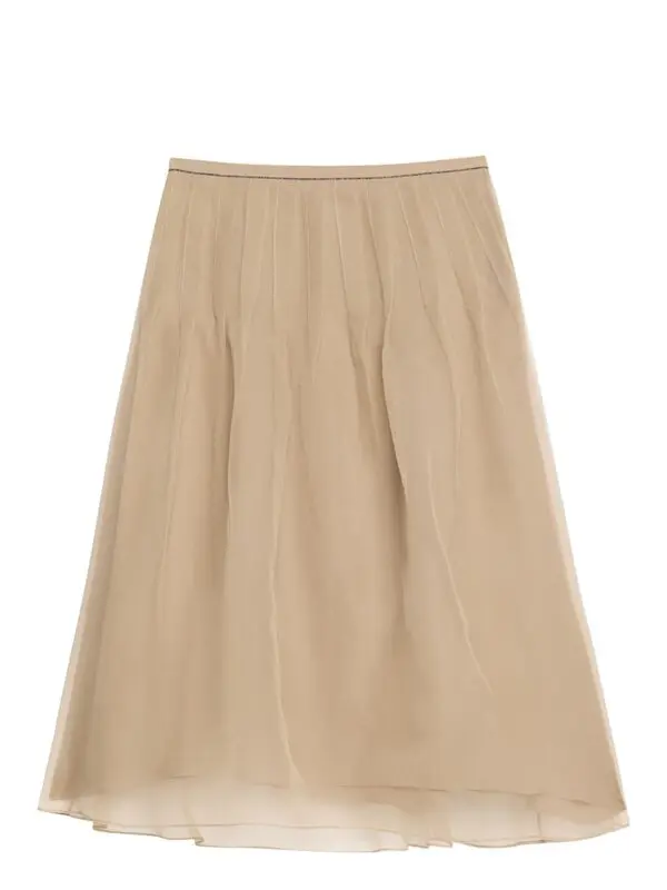 Brunello Cucinelli Pleated Silk Organza Midi Skirt With Monili Trim - C9447 Nutshell