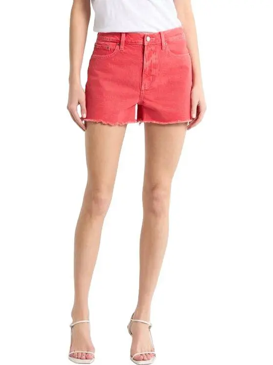 DAZE Troublemaker Frayed Hem Denim Shorts - Chili Pepper