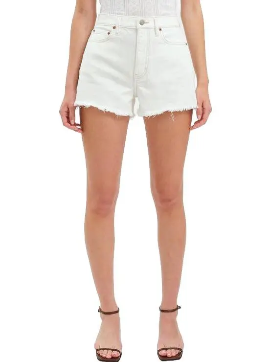 DAZE Troublemaker Frayed Hem Denim Shorts - Vanilla