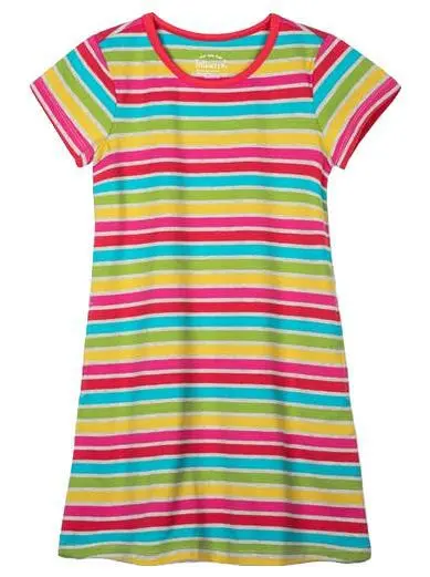 MIGHTLY Organic Cotton Short Sleeve T-shirt Dress - Rainbow Stripe