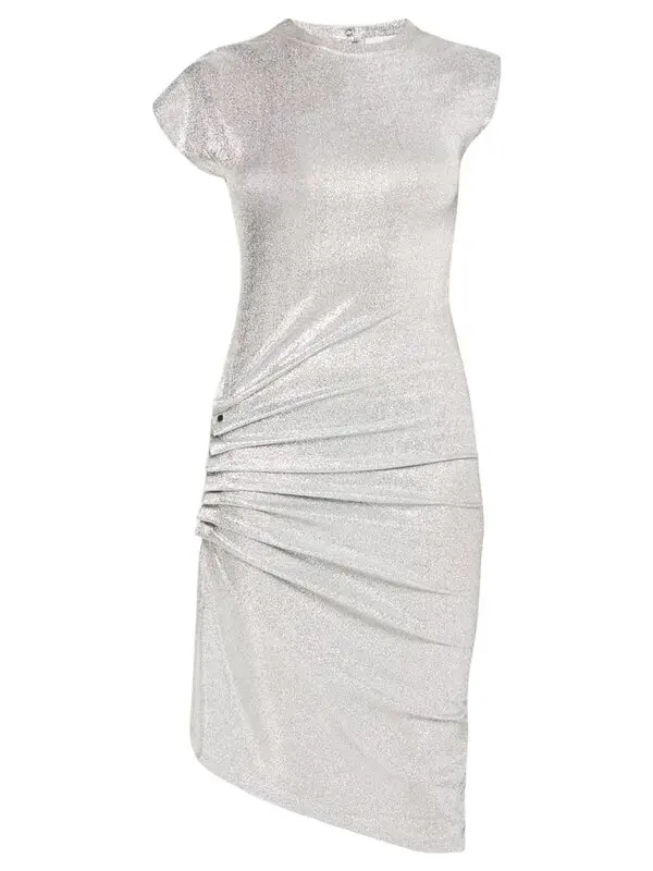 Rabanne Draped Asymmetric Side Snap Midi Dress - Silver