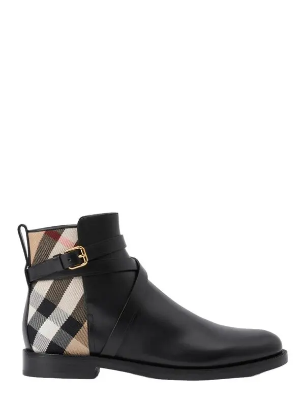 Burberry Check And Leather Ankle Boots - Black/archive Beige