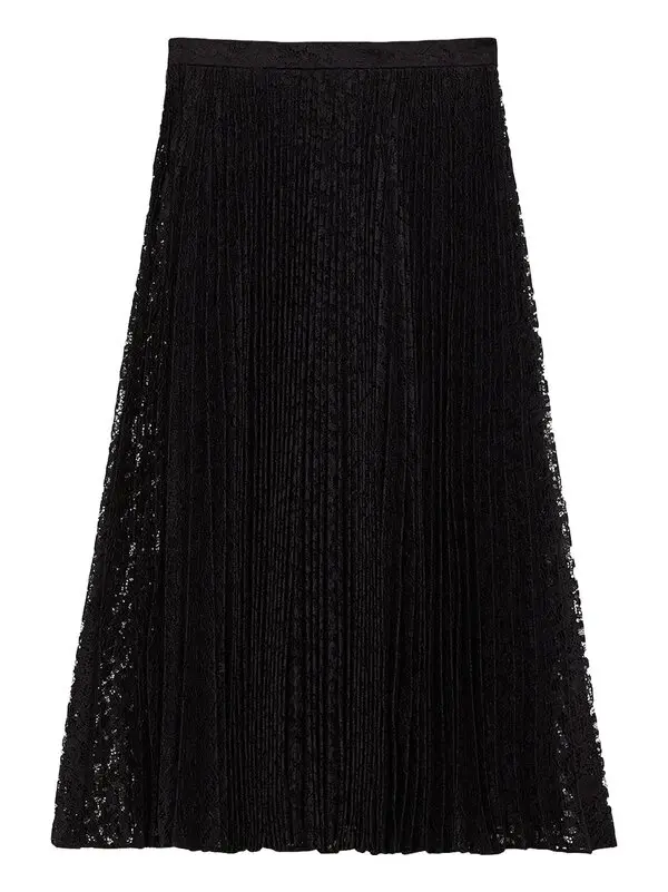 Theory Leopard Lace Sunburst Midi Skirt - Black