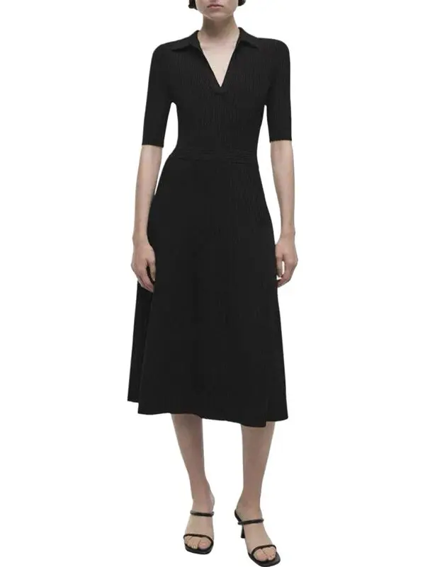 Simkhai Pati Ribbed Polo Midi Dress - Black