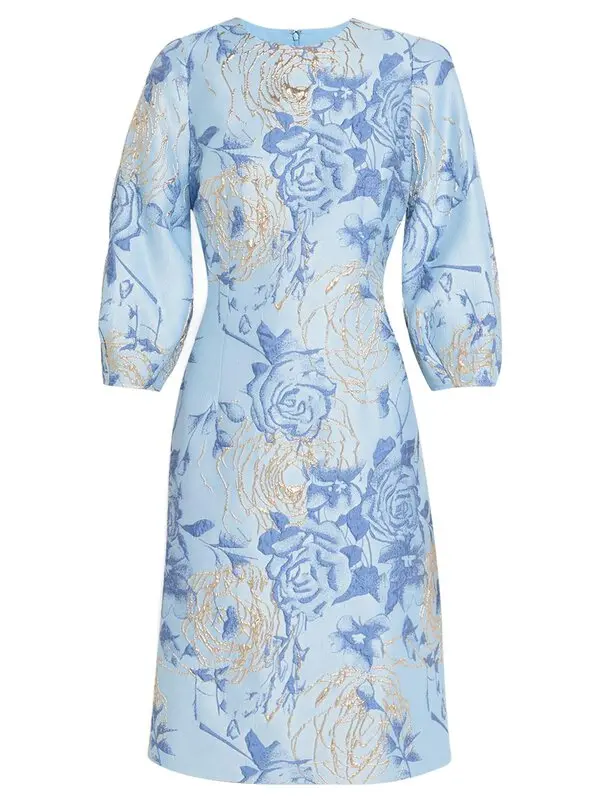 Rickie Freeman For Teri Jon Metallic Floral Jacquard Dress - Light Blue Mul