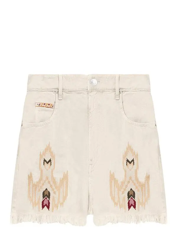 MARANT ETOILE Lesia Embroidered Denim Shorts - Ecru