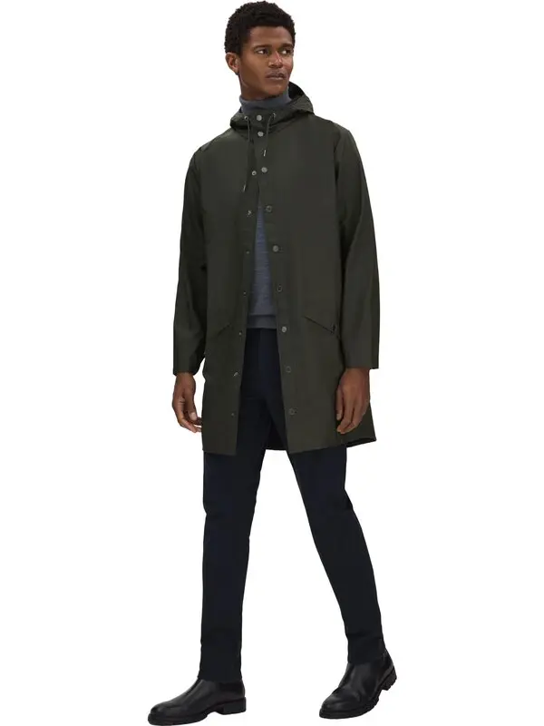 Rains Longline Hooded Raincoat - Dark Green