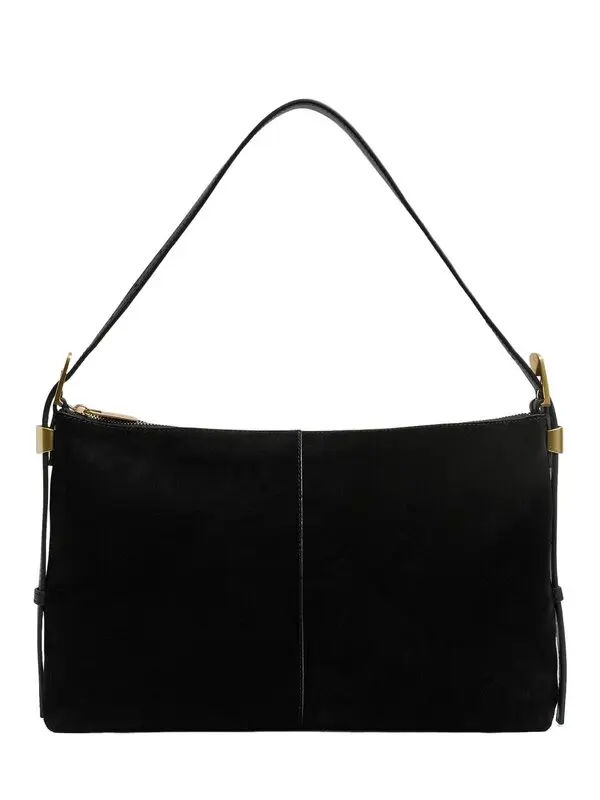 REISS Vada Suede And Leather Shoulder Bag - Black
