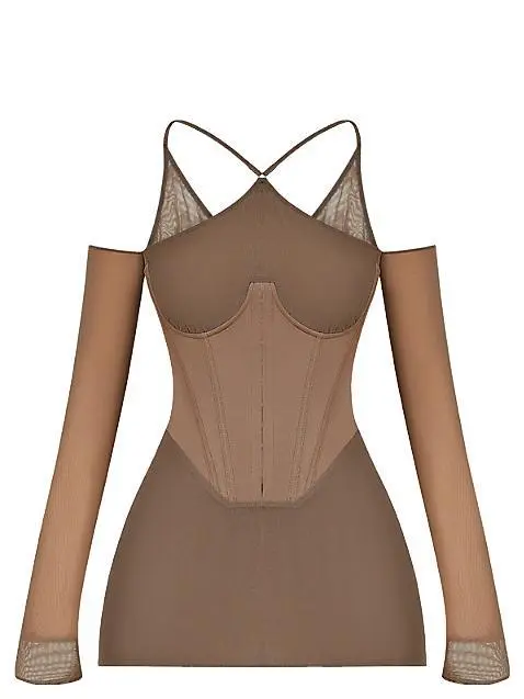 MISTRESS ROCKS Halterneck Corset Mini Dress - Mocha