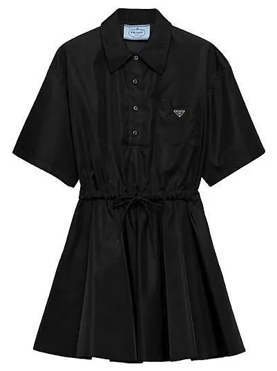 Prada Brand-plaque Short-sleeve Shell Mini Dress - Black