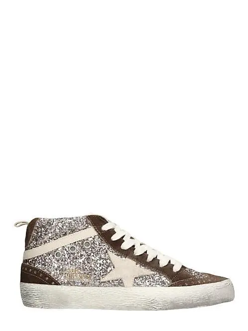 GOLDEN GOOSE Midstar Glitter-embellished Leather Mid-rise Trainers - Brown/oth