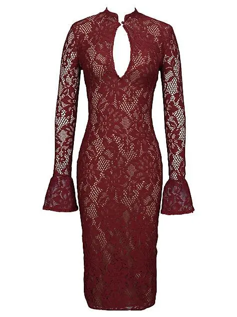 House Of Cb Pierette Keyhole-neck Stretch-lace Midi Dress - Rhubarb