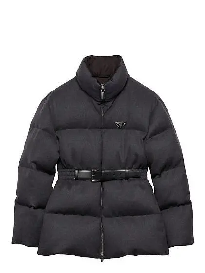 Prada Wool-flannel Down Jacket With Logo - Grey