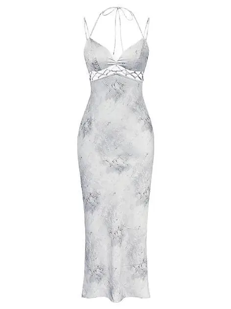 MISTRESS ROCKS Cut-out Satin Midi Dress - Marble