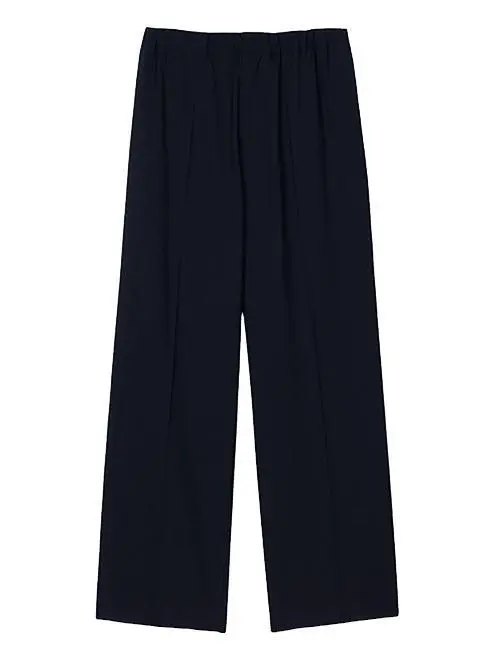 Sandro Elasticated Waist Wide-leg Stretch Wool-blend Trousers - Navy Blue