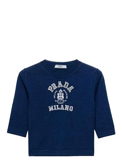 Prada Brand-intarsia Cashmere Top - Blue