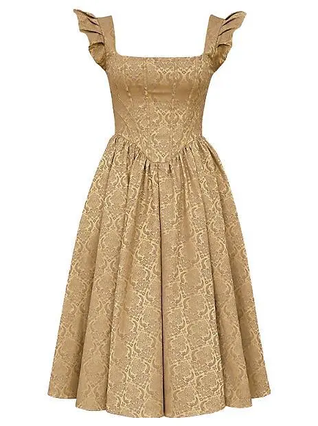 House Of Cb Alessandra Damask-pattern Midi Dress - Gold