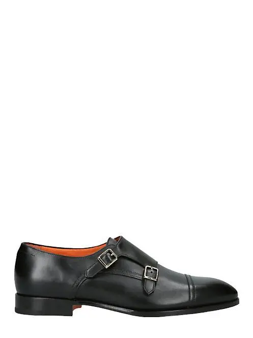 Santoni Adrian Double-buckle Leather Monk Shoes - Black