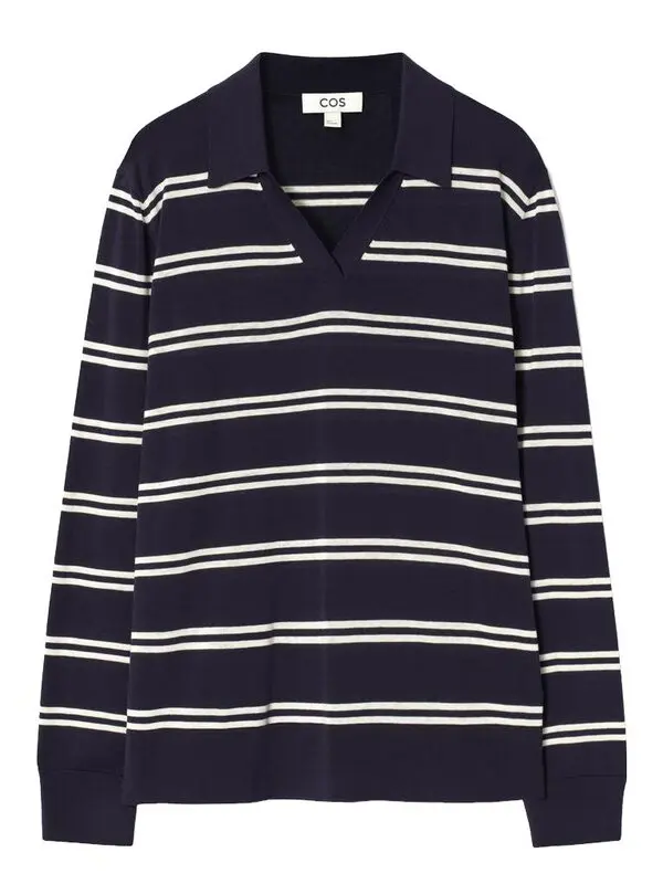 Cos Knitted Silk Polo Shirt - Navy