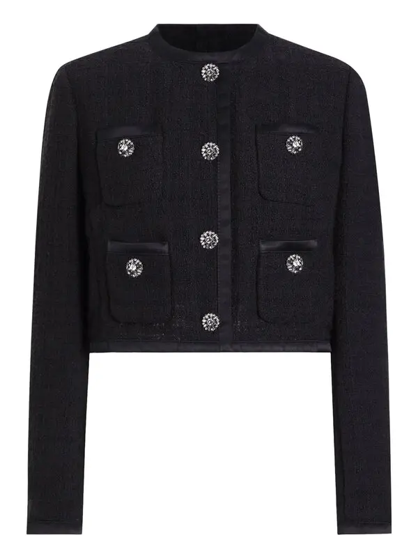 Dolce & Gabbana Cropped Raschel Tweed Jacket With Bejeweled Buttons - Black