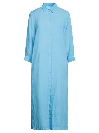 120% Lino Linen Midi Shirt Dress - Azure