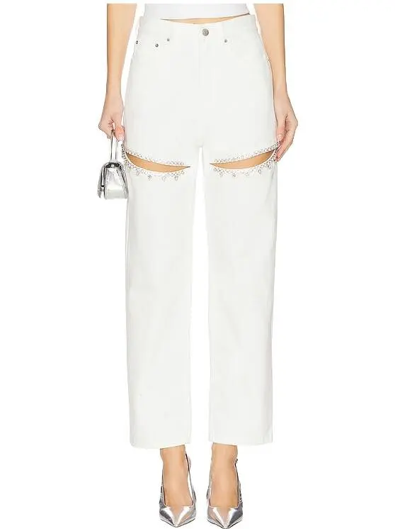 AREA Crystal Slit Jeans - White
