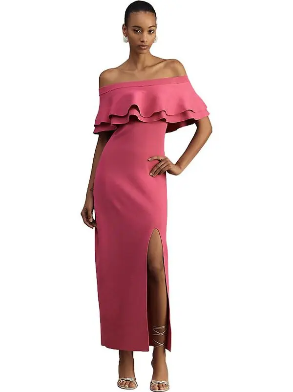 Endless Rose Off-the-shoulder Ruffle Crepe Midi Dress - Pink