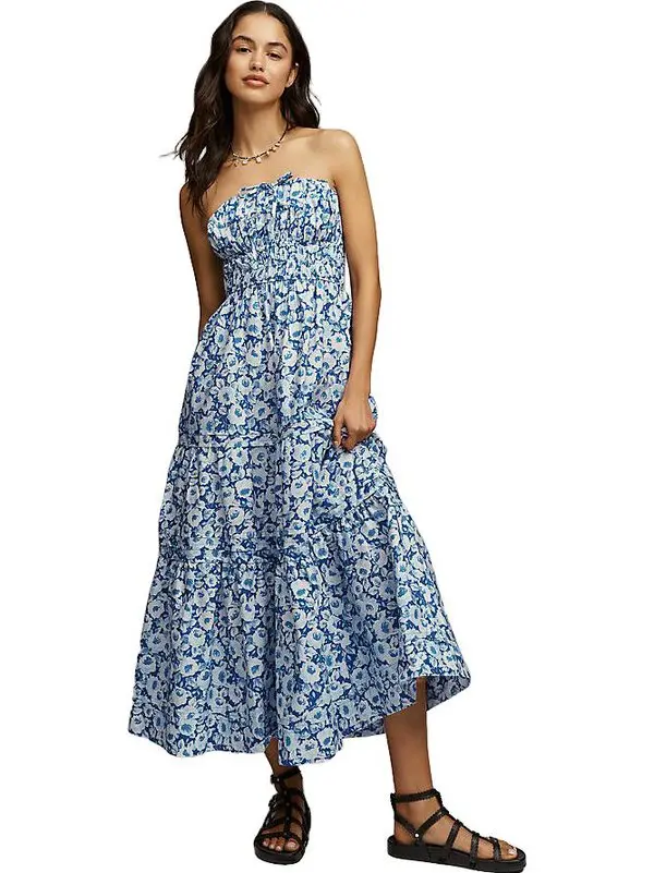 THE SOMERSET COLLECTION BY ANTHROPOLOGIE The Somerset Strapless Maxi Dress - Blue Floral