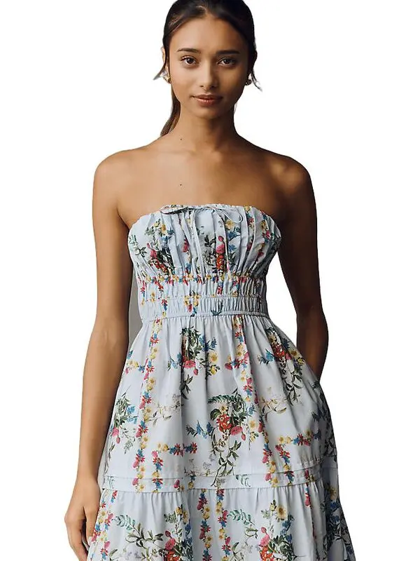 THE SOMERSET COLLECTION BY ANTHROPOLOGIE The Somerset Strapless Maxi Dress - Blue Tile Floral