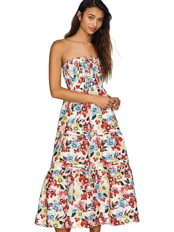 THE SOMERSET COLLECTION BY ANTHROPOLOGIE Strapless Tiered Maxi Dress - Multi Floral