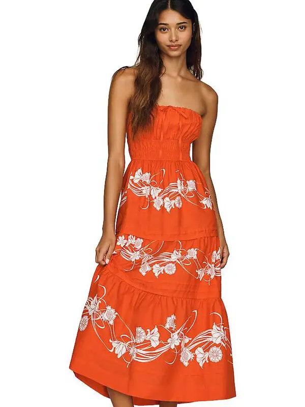 THE SOMERSET COLLECTION BY ANTHROPOLOGIE Strapless Tiered Maxi Dress - Red Floral