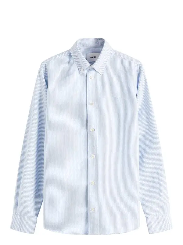 Nn07 Colby Logo Oxford Shirt - Blue Stripe