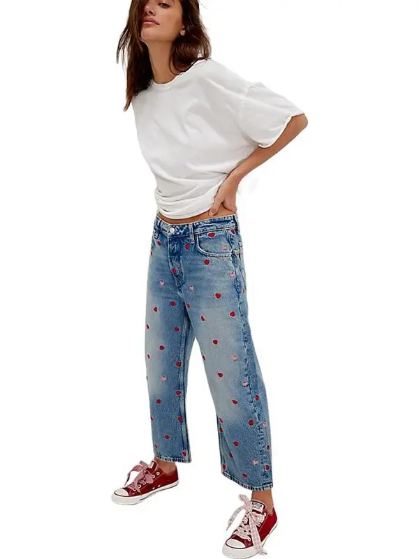 Free People We The Free Deep Trance Embroidered Boyfriend Jeans - Be Mine