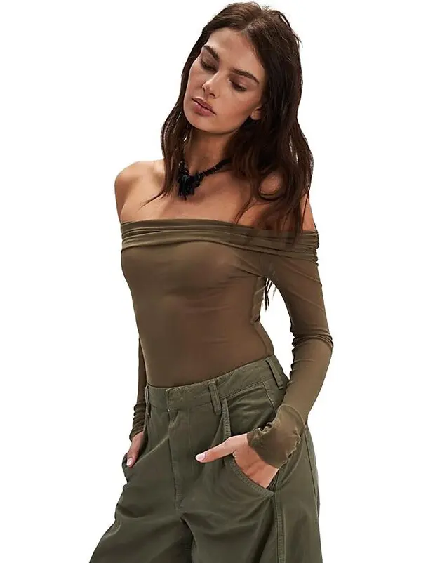 Free People Forget Me Not Bodysuit - Olive