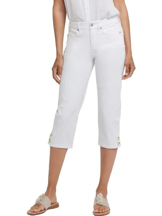 NYDJ Marilyn Button Hem Straight Leg Capri Jeans - Optic White