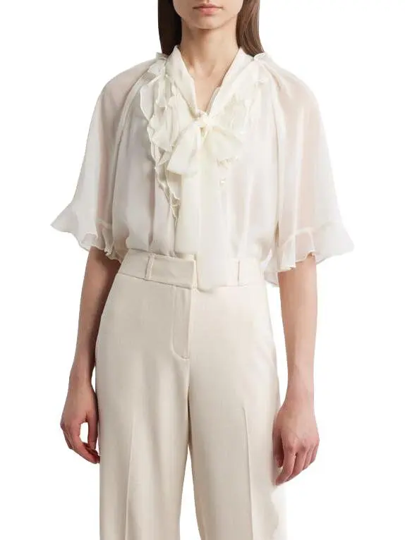 Kobi Halperin Monaco Ruffle Tie Neck Top - Ivory