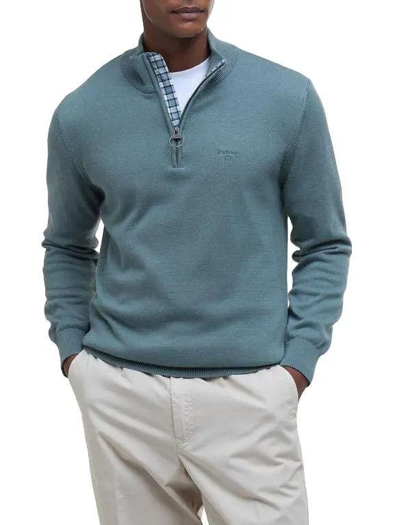 Barbour Cotton Half Zip Sweater - Vintage Teal