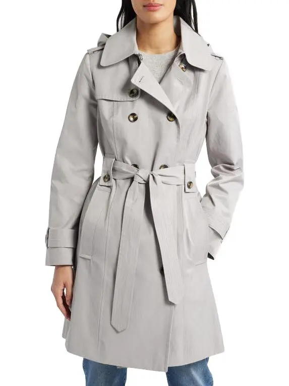 London Fog Missy Hooded Belted Trench Coat - Volcanic Rock