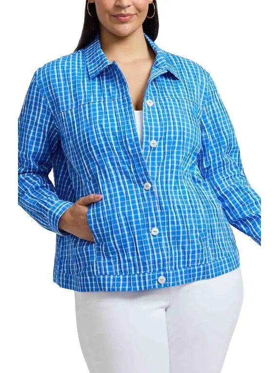 Foxcroft Thelma Crinkle Gingham Jacket - Mineral Blue/ White