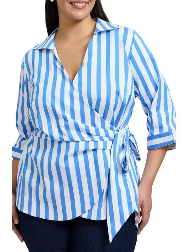 Foxcroft Salina Stripe Cotton-blend Shirt - Cobalt Blue White