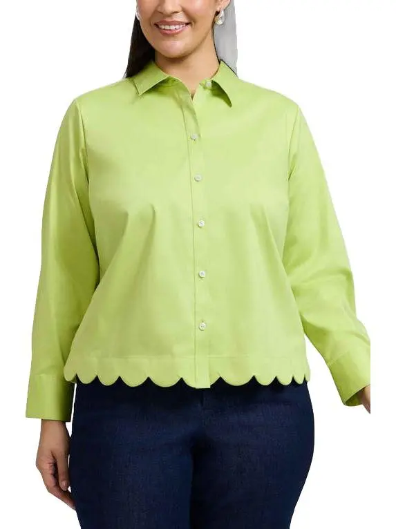 Foxcroft Scarlett Scallop Hem Button-up Shirt - Chartreuse