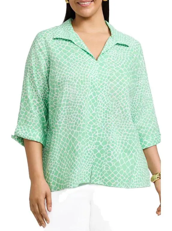 Foxcroft Agnes Printed Linen-blend Top - New Leaf/ White